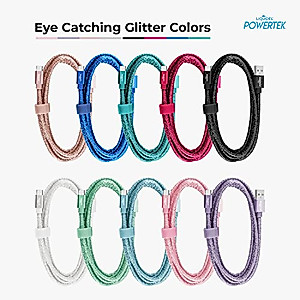 LIQUIPEL USB Type C Cable 6ft, USB A 2.0 to USB-C Fast Charger Extra Long Durable, Glitter Cables (Rose Gold)