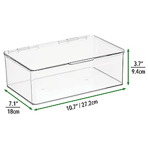 mDesign Plastic Household Storage Bin Box Organizer Container with Hinge Lid for Kitchen, Office, Bathroom, Bedroom, Hold Food, Snacks, Makeup, Toys, Work Supplies, Accessories - Clear