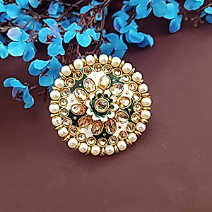Efulgenz Indian Bollywood Traditional Antique Round Crystal Kundan Adjustable Big Ring Finger Jewelry for Women