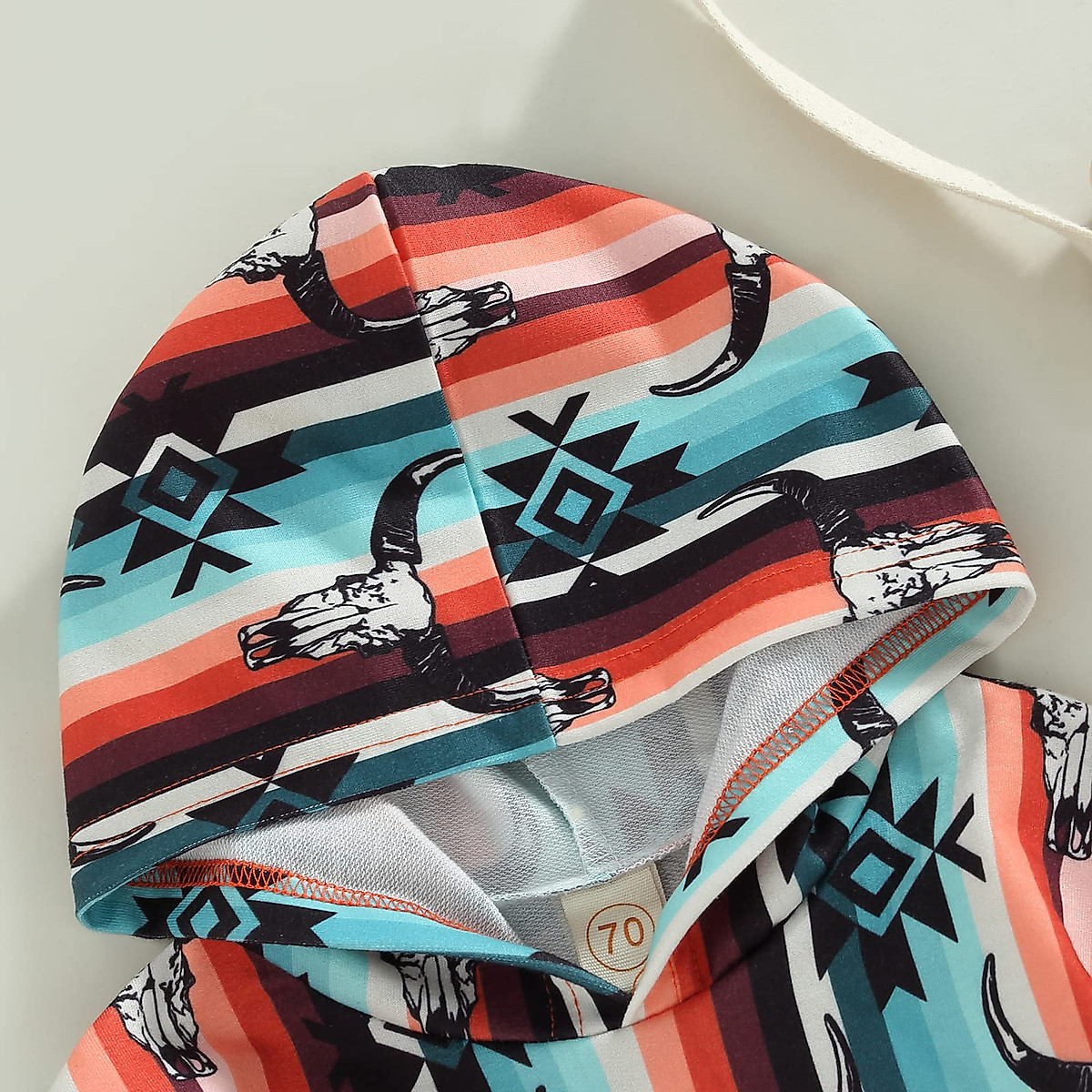 Baby Boy Girl Hoodie Sweatshirt Romper Cow Print Long Sleeve Oversized Bodysuit Tops Western Cowboy Fall Winter Outfit (Brown Blue, 12-18 Months)