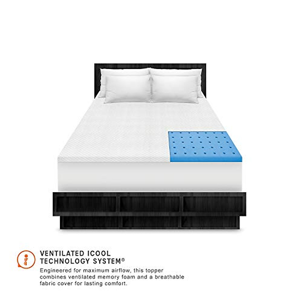 SensorPEDIC 1.5-Inch Coolest Comfort Memory Foam Bed Topper, Full, White
