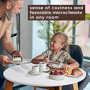 DAIVA CASA Orion Round Table for 3 Person - Birch Solid Wood Kitchen & Dining Room Furniture - Mid Century Modern Scandinavian Style – White Brown Table 35 inch