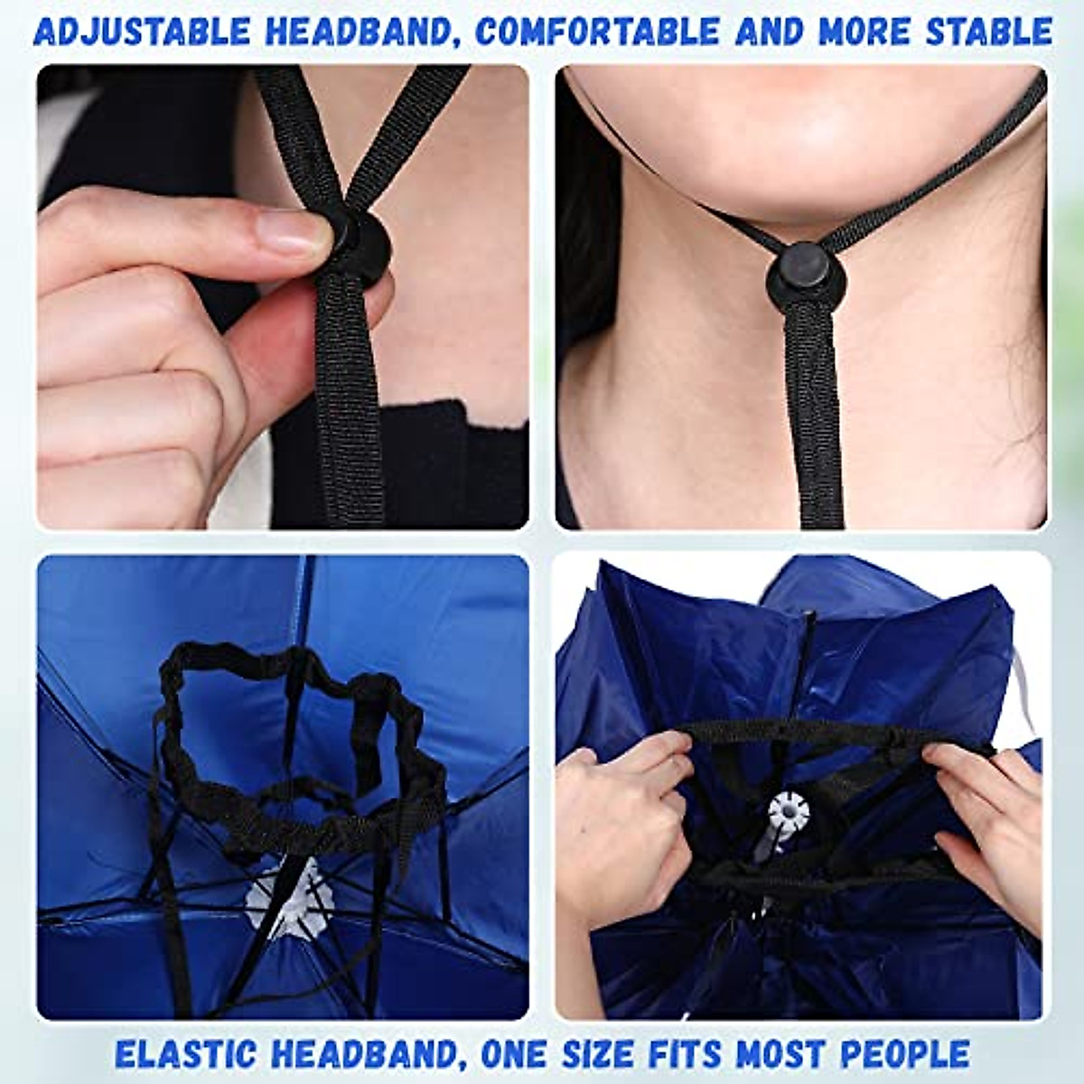 Sanwuta 5 Pcs Fishing Umbrella Hat 37 Inches Large Head Umbrella Folding Hands Free Umbrella Adjustable Elastic Wearable Umbrella for Fishing Camping Gardening Outdoor Golf