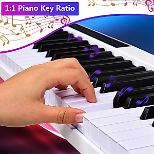 HOMGX 88-key Digital Piano, Portable Electric Keyboard w/Dynamic Adjustment, Connect to Phone, MIDI/USB Interface, External Speaker, Sustain Pedal, 128 Rhythm & 128 Tone, Carry Bag (White)