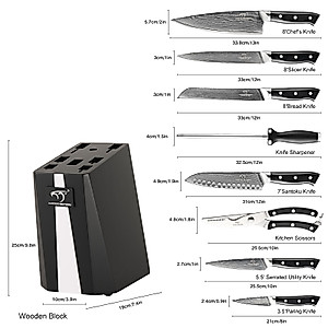 NANFANG BROTHERS Knife Set, 9 Pieces Damascus Kitchen Knife Set with Block, ABS Ergonomic Handle for Chef Knife Set, Knife Sharpener and Kitchen Shears, Knife Block Set