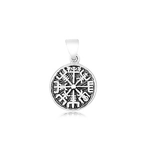 925 Sterling Silver Vegvisir Icelandic Viking Asatru Magical Staves Compass Charm Pendant