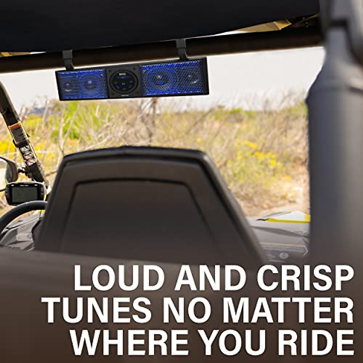 BOSS Audio Systems BRT18RGB ATV UTV Sound Bar System - 18 Inches Wide, IPX5 Rated Weatherproof, Bluetooth Audio, Amplified, 4 inch Speakers, 1 Inch Tweeters, USB Port, RGB Multicolor Illumination
