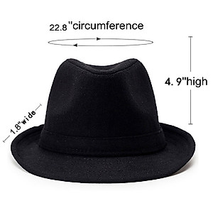 Unisex Classic Manhattan Fedora Hat with Black Band Fashion Casual Jazz Wool Cap (Black)