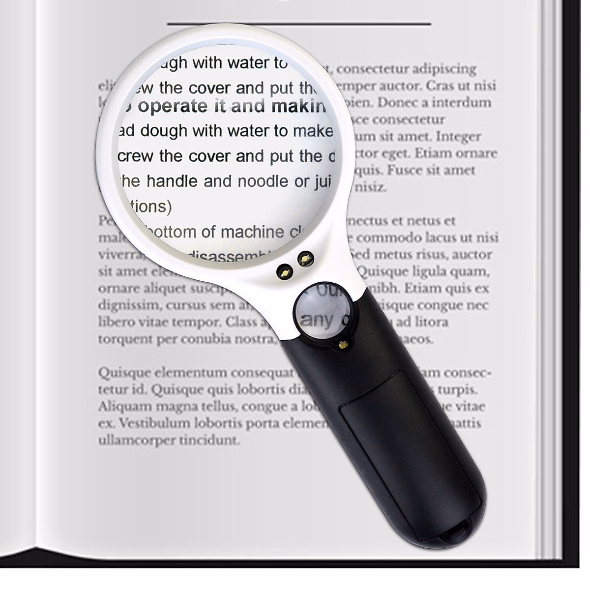 obmwang 3 LED Light 3X 45x Handheld Magnifier Illuminated Reading Magnifying Glass Lens Jewelry Loupe Ideal for Reading, Crafts, Hobby, Black and White Stitching