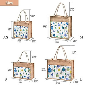 Jute Burlap Tote Easter Eggs Polka Dots Cute Blue White Large Beach Bag Reusable Grocery Shopping Storage Bag