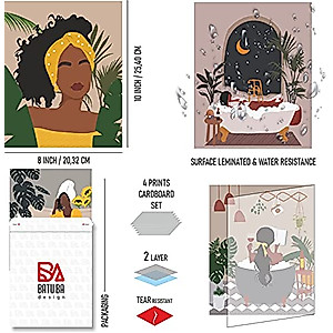 African American Wall Art, Black Woman Wall Decor, Set of 4 FRAMELESS (8''x10''), Black Woman Art, Black Woman Poster for Bathroom Decor, Black Woman Pictures Wall Art, Picture of Woman, Black Woman Poster for Walls, African Woman Bathroom Decor, African