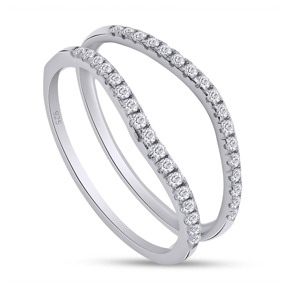 SAVEARTH DIAMONDS 1/4 ct t.w Round Cut Lab Created Moissanite Diamond Curved Ring Guard Enhancer For Women In 14K White Gold Over Sterling Silver(D Color, VVS1 Clarity 0.25 Cttw)-8