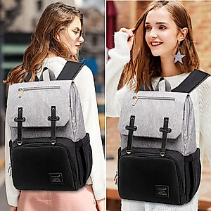 Mummy Diaper Bag Backpack Multi-Function Waterproof Travel Nappy Bags for Baby Care, Large Capacity, Stylish and Durable, USB Charging Port for Bottle Warmer, Black-Grey