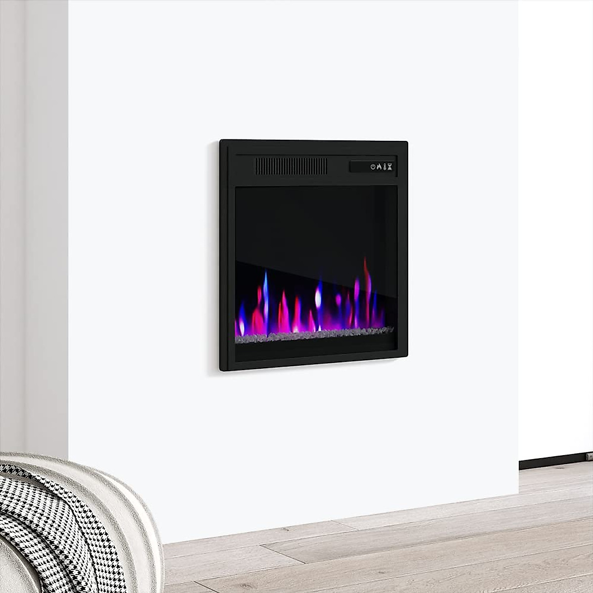 20" Electric Fireplace Wall Recessed Heater, 1500W/5100BTU (Black)