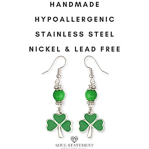 Shamrock Dangle Earrings for Women, Green St Patrick Day Accessories (Green Clover Dangles)