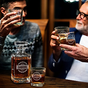 Custom Personalized Best Man, Groomsmen, Groom Whiskey Decanter and Rocks Glasses Set - Engraved with WPS Design (Decanter and 2 Glasses)