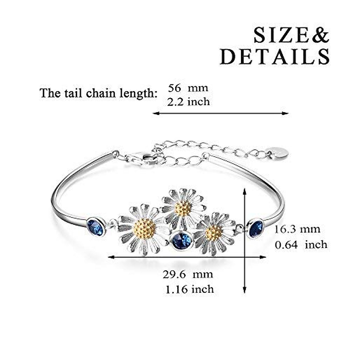 YAFEINI Daisy Bracelet 925 Sterling Silver Daisy Flower Bangle Bracelets for Women Jewelry Gifts