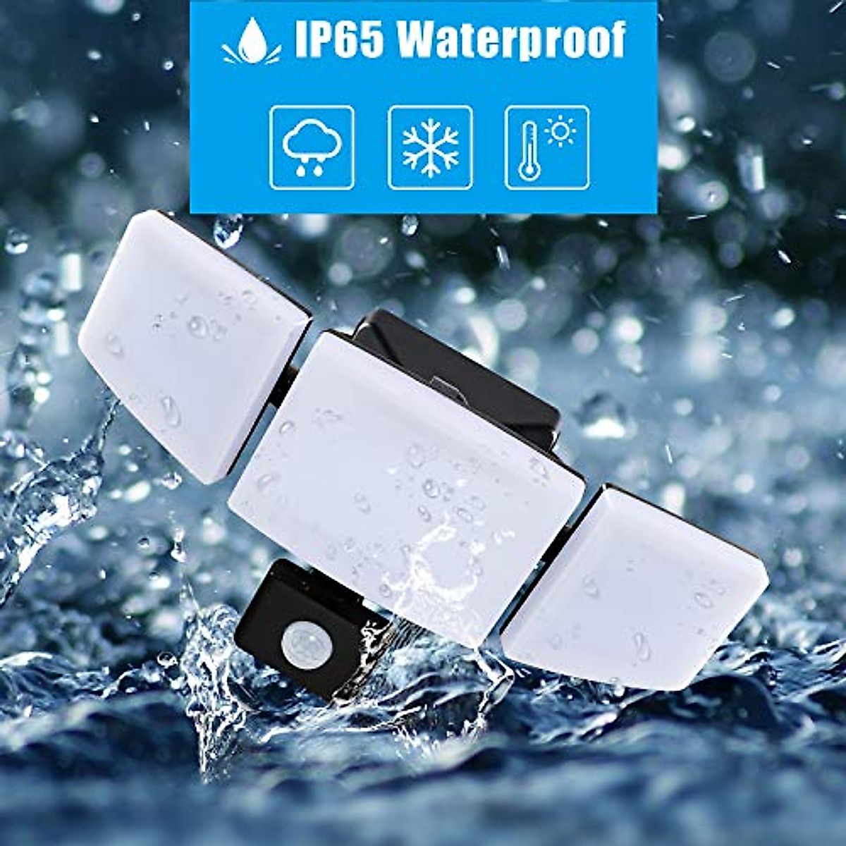 Ganiude 35W Plug in Flood Light Outdoor, Motion Sensor Plug in LED Security Light with Remote Control, Dusk to Dawn, 3 Head, 3500LM, 5000K, IP65 Waterproof Exterior Light for Porch, Garage, Yard