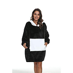 LATH.PIN Panda Wearable Blanket Hoodie Oversized Sherpa Fleece Hoodie Blanket Giant Hooded Sweatshirt Blanket Jacket with Sleeves
