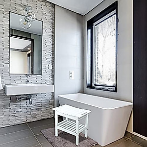 Shower Bench with Storage Shelf, HDPE Material Waterproof, Bathtub Side Table, Suitable for Bathroom Shower Stool, Suitable for All Ages, 19.3x11.8x17.3 Inches (White)