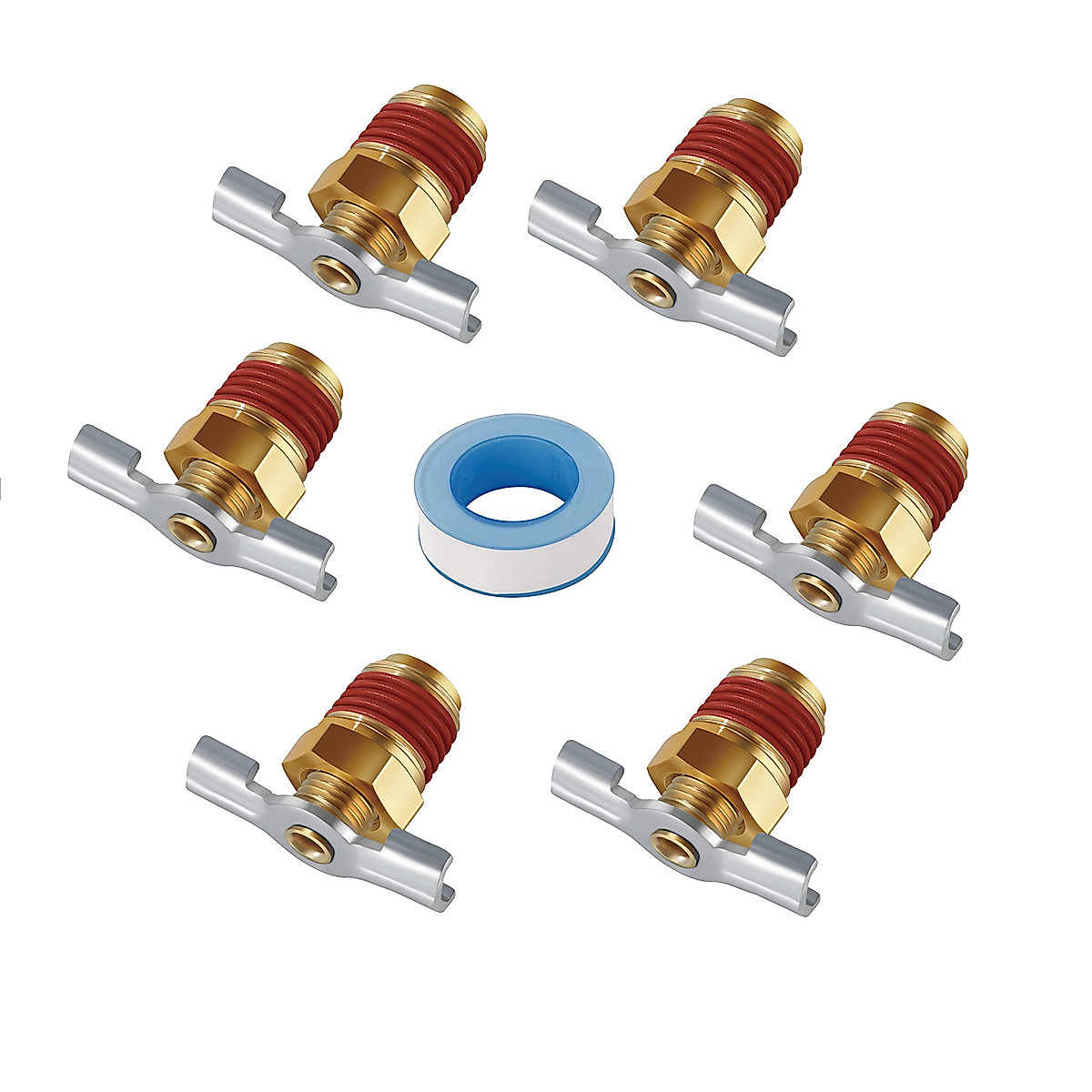 6Pc Drainage Valve with Wing Nut Handle, 1/4 NPT Inlet.SUNROAD Brass Winged Tank Drain Cock Wing Style Valve