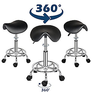 FRITHJILL Bar Stool,Rolling Hydraulic Ergonomic Saddle Seat Salon Barber Chair Saddle Stool Pedicure/Manicure Nail Technician Massage Stool | Black