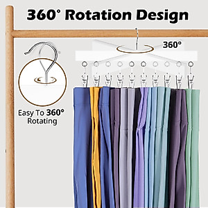 Leggings Organizer for Closet Hanging, 2 Packs Wooden Pants Hangers Hold Up to 20 Shorts, 360° Swivel Space Saving Closet Hanging Organizer for Hats, Underpants, Scarfs, White