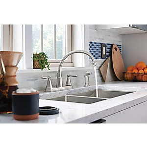 Moen Hutchinson Spot Resist Stainless 2-Handle High-Arc Kitchen Faucet with Side Sprayer, 87048SRS