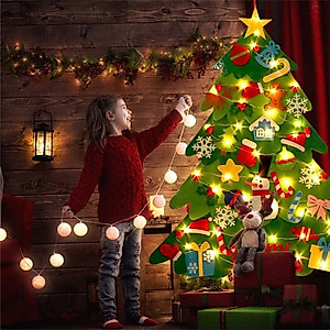 DIY Felt Christmas Tree Set, Felt Christmas Tree for Toddlers Kids with Led String Light, 3.2ft Wall Hanging DIY Christmas Tree with Detachable Ornaments Home (A-with Light)