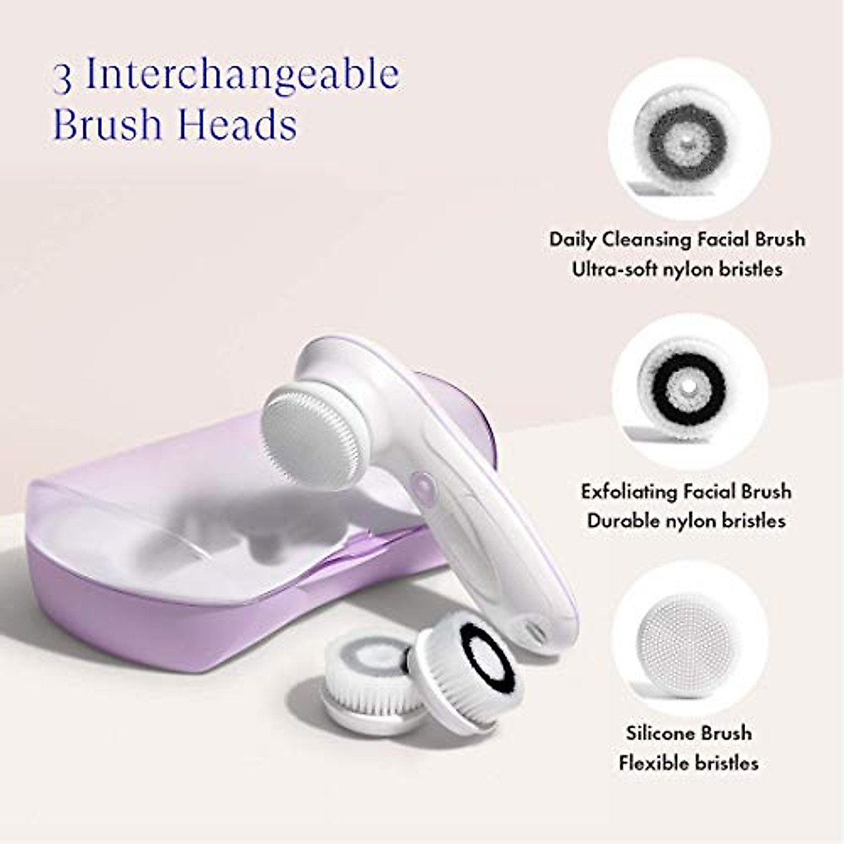 Vanity Planet Facial Cleansing Brush Ultimate Skin Spa with 3 Interchangeable Face Brushes for Cleansing, Exfoliating and Silicone Brush, Cordless, Water Resistant (Not Ur Mom's Purple)