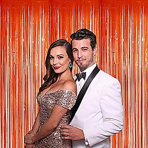 Twinkle Star Photo Booth Backdrop Foil Curtain Tinsel Backdrop Environmental Background for Birthday Party, Wedding, Graduation, Christmas Decorations (2 Pack, Orange)