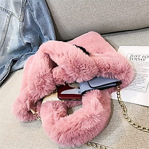 Sun stamen Ladies Plush Smiley Face Handbag Buckle Shoulder Bag, Cute Soft Lady Chain Bag, Party Little Girl Christmas Gift (pink)