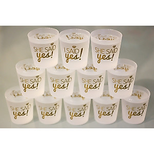 Breeze Moments Bridal 2oz. Shot Glasses, 'I Said Yes', 'She Said Yes', Frosted & Gold, 12-pack