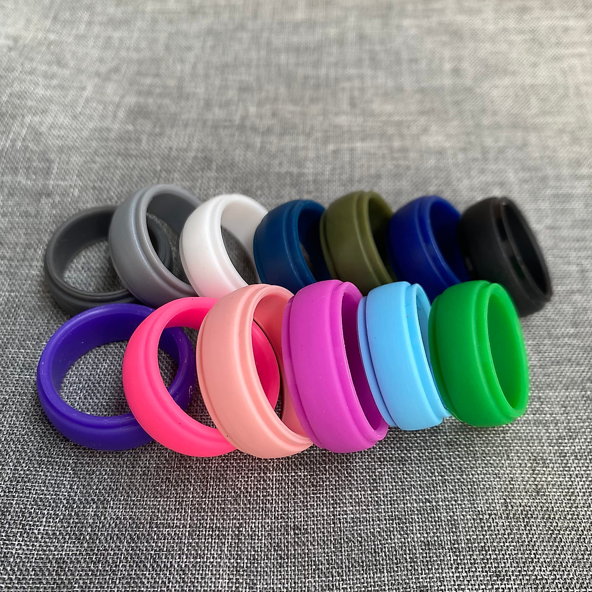 YUNGELX Best Friend Ring for 2 Silicone Sun Moon Couple Ring 8MM Black + Rose Pink Breathable Silicone Rubber Step Edge Dome Comfort Fit Wedding Band Rings for Girlfriend Boyfriend,Size 10+7