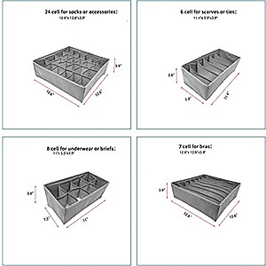 ZUIDSYI 4 Pack Sock Underwear Drawer Organizer Dividers, Foldable Fabric Dresser Closet Organizers Box and Storage Bins for Clothing Bras Lingerie Undies Socks Undies Scarf Ties Belt