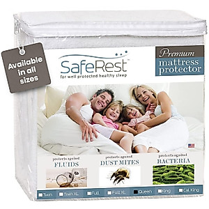 SafeRest Mattress Protector – Queen - College Dorm Room, New Home, First Apartment Essentials - Cotton, Waterproof Mattress Cover Protector and Encasement