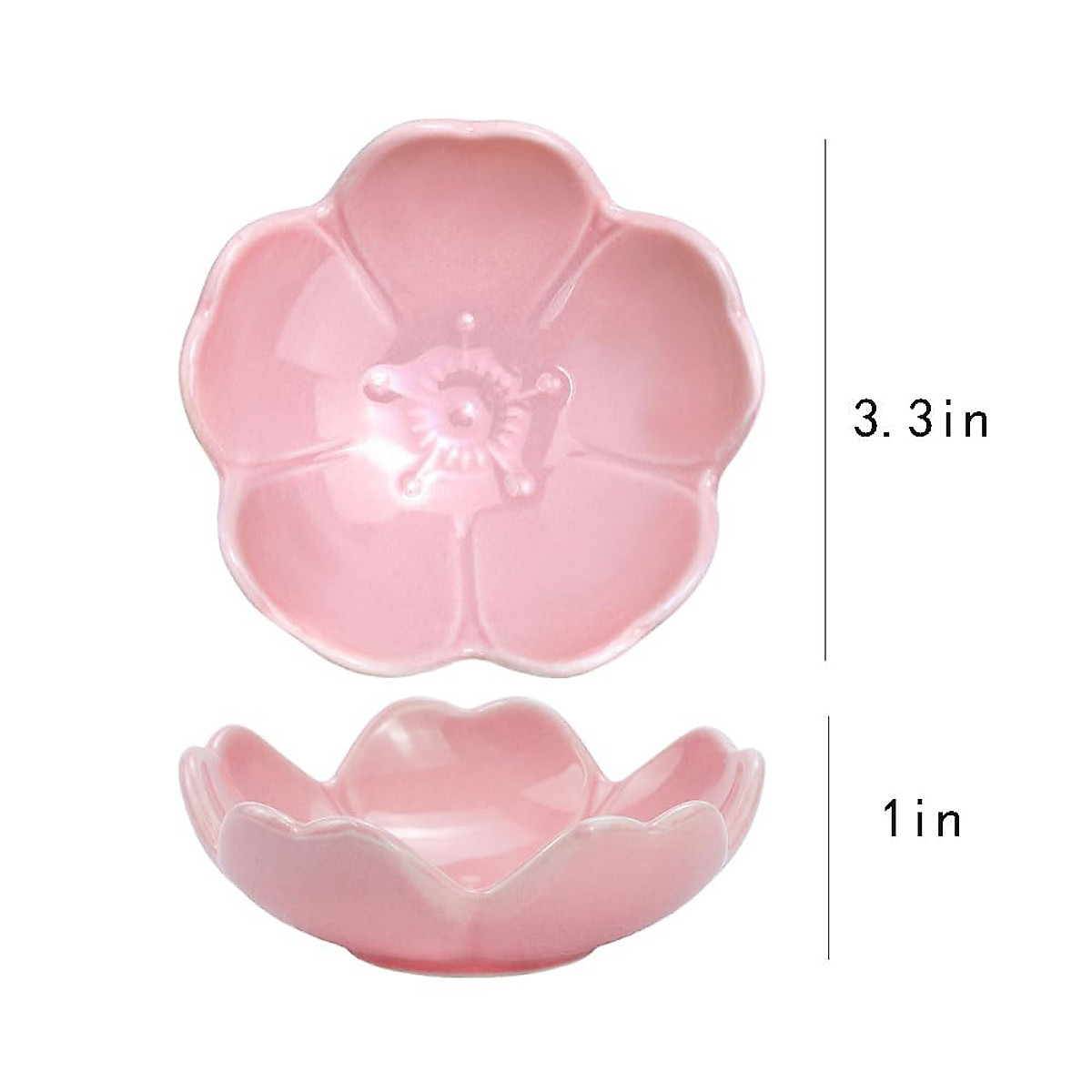 FUYU 4pcs Sakura Shaped Ceramics Seasoning Dishes Spice Dishes Salad Soy Sushi Wasabi Dipping Bowls, Tea Bag Holders