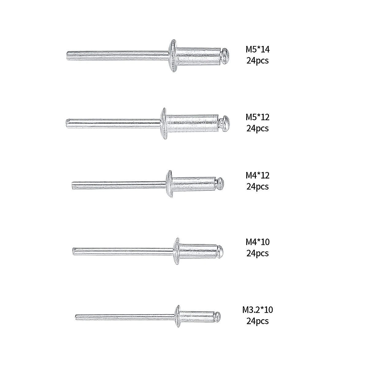 120 Pcs Aluminum Blind Rivets, Assorted Flange Blind Rivets Aluminium, M3.2/M4/M5 Head Rivets for Metal, Wood, Plastic