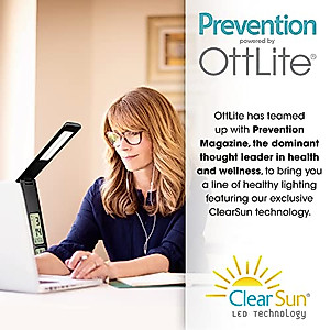 LED Task Adjustable Lamp with Digital Display, Prevention by OttLite - Designed to Reduce Eyestrain - Adjustable Neck, 3 Color Modes & USB Charging - Crafting, Office Work, Reading & Studying