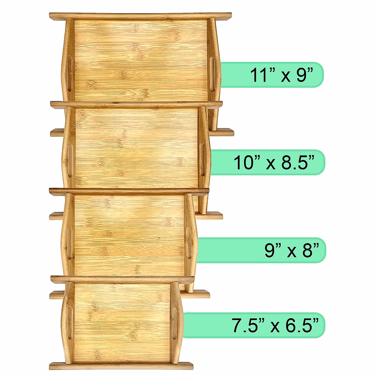 Bam&Boo Natural Bamboo Serving Tray Stylized with Handles Rectangular — Food, Storage, Decor for Breakfast, Parties, Weddings, Picnics — (9" x 8" x 1")