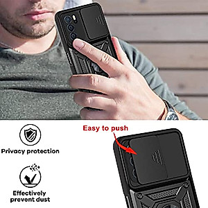 CCSmall Sturdy Case for Oppo A16 with Slide Camera Window, Heavy Duty Protection Phone Cover Case with Ring Stand for Oppo A16/A16s/A54s SJ Black