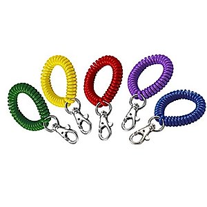 Lucky Line 2” Diameter Spiral Wrist Coil with Trigger Snap, Flexible Wrist Band Key Chain Bracelet, Stretches to 12”, Assorted Colors, 5 Pack (4071005)