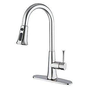 Gappo Kitchen Faucets, Kitchen Sink Faucet with Pull Down Sprayer for 3 Holes, Single Handle High Arc Stainless Steel RV Faucet with Deck Plate,Brushed Nickle