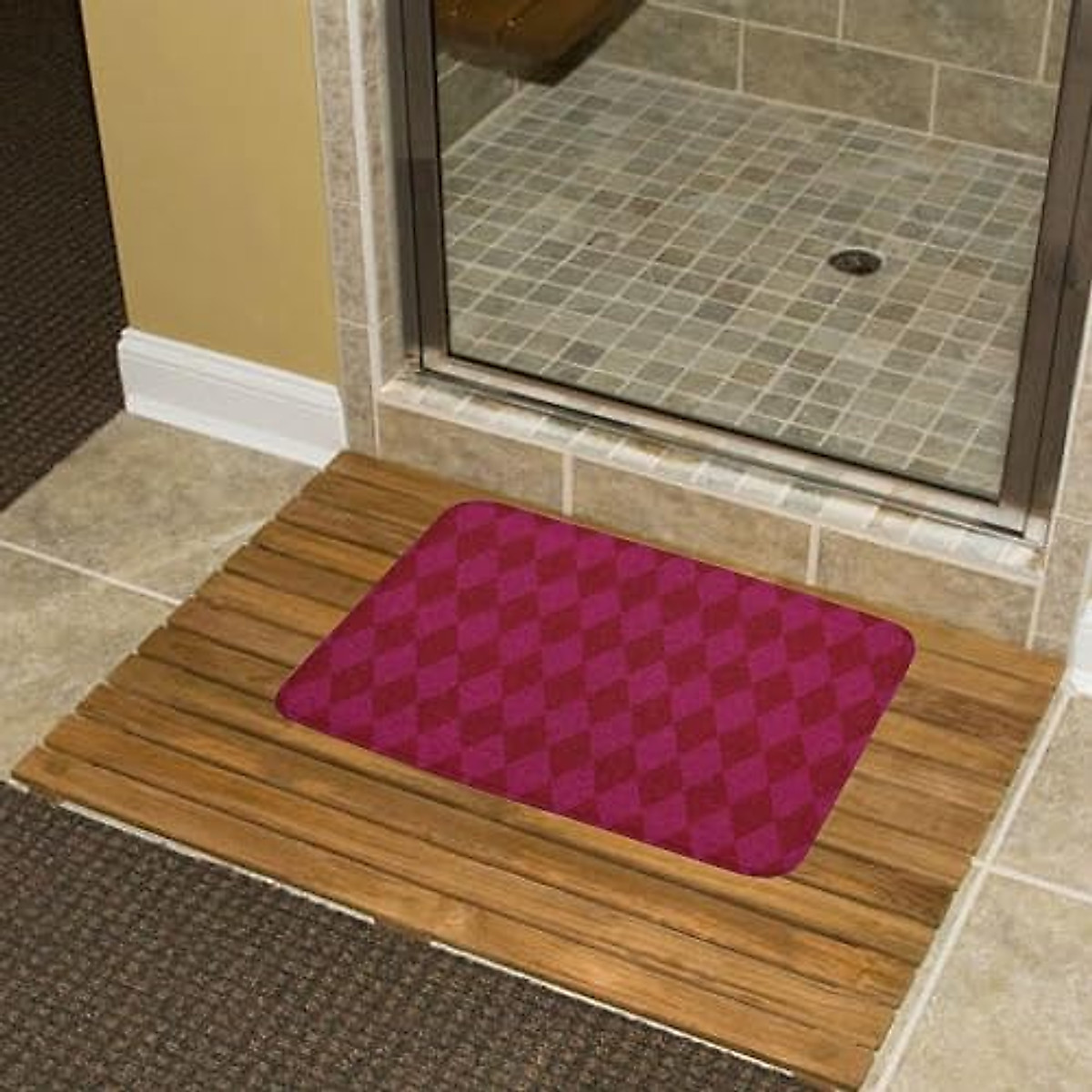Pink & Red Diamond Glitter Bathroom Rugs, Non Slip & Absorbent Bath Mat Carpets for Bathroom, Entryway or Sink 20" x 32"