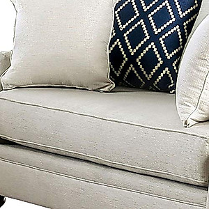 Benjara, White Fabric Upholstered Wooden Loveseat with Tufted Details