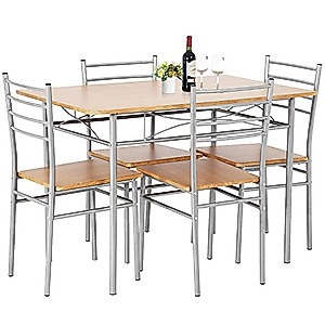 Dining Table Set Kitchen Table and Chairs for 4 Kitchen Table Dining Room Table Set Home Furniture Rectangular Modern Chairs with Metal Legs/Wood Table Top for Breakfast Nook Kitchen Dining Room