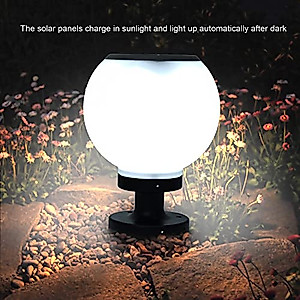 Solar Globe Column Light, Round Ball Waterproof Solar Outdoor Column Lamp Villa Fence LED Post Light Courtyard Garden Lawn Street Lights External Landscape Patio Pillar Lighting Fixture, Solar Gl