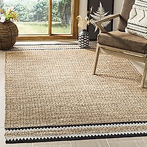 SAFAVIEH Natural Fiber Collection Area Rug - 5' x 8', Natural & Black, Handmade Farmhouse Boho Coastal Rustic Jute, Ideal for High Traffic Areas in Living Room, Bedroom (NF874B)