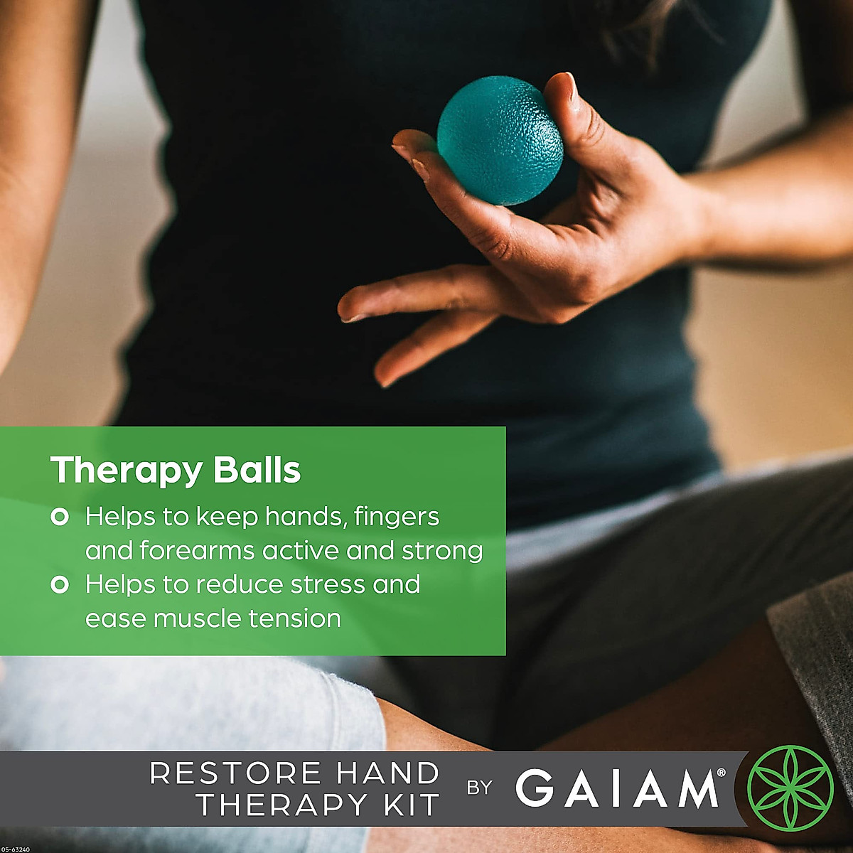 Gaiam Restore Hand Therapy Exercise Ball Kit - 3-Level Hand Grip Strengthener Massage Balls (Soft, Medium, Firm) for Physical Therapy & Hand Pain Relief, Ease Muscle Tension with Hand Balls - Set of 3