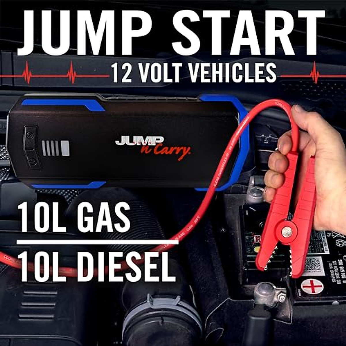Clore Automotive JNC345 Jump-N-Carry 12 Volt Lithium Jump Starter - 4000A, 550 Start Assist Amp for up to 10-Liter Gasoline and 10-Liter Diesel Engines